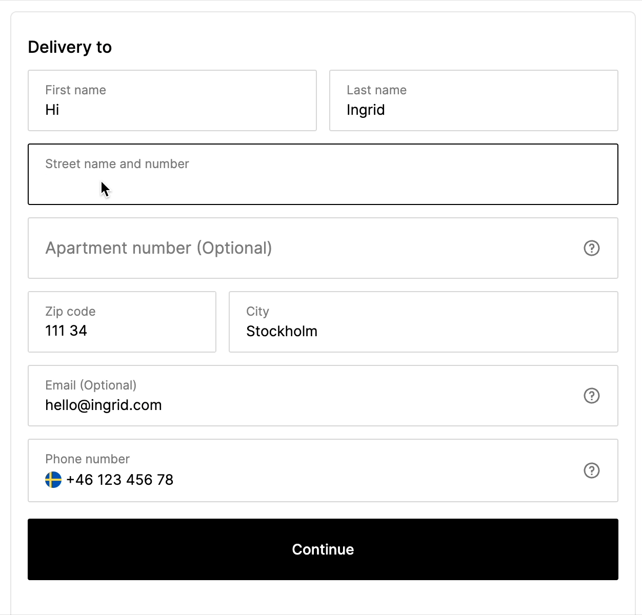 Address form | Ingrid Documentation
